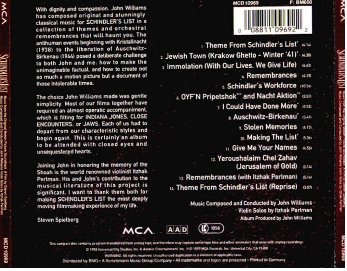 Schindlers List : Back | CD Covers | Cover Century | Over 1.000.000 ...